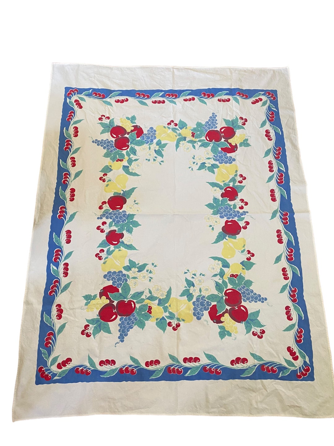 Vintage Tablecloth, Shabby Chic, 1950s Tablecloth, Fruit Tablecloth ...