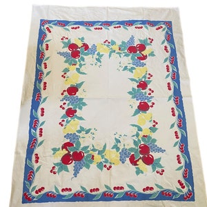 Vintage Tablecloth, Shabby Chic, 1950s Tablecloth, Fruit Tablecloth ...