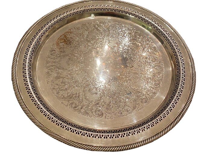Vintage William Rogers Silver Plate Tray, 15 Inch Tray, Pierced Rim ...
