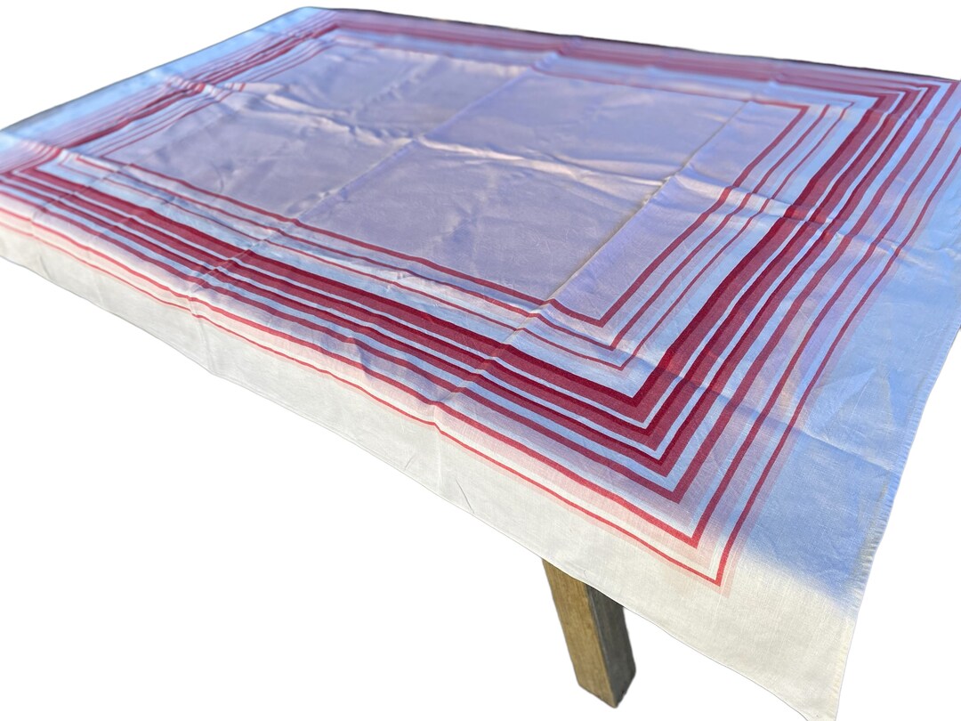 Vintage Retro Pink and White Stripe Linentablecloth, 1950s Retro ...