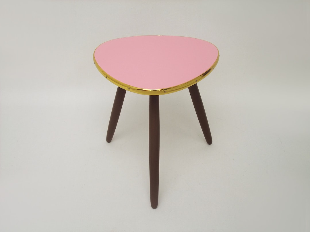 Pink Plant Stand Vintage Mid Century Modern Flower Table Stool Small ...