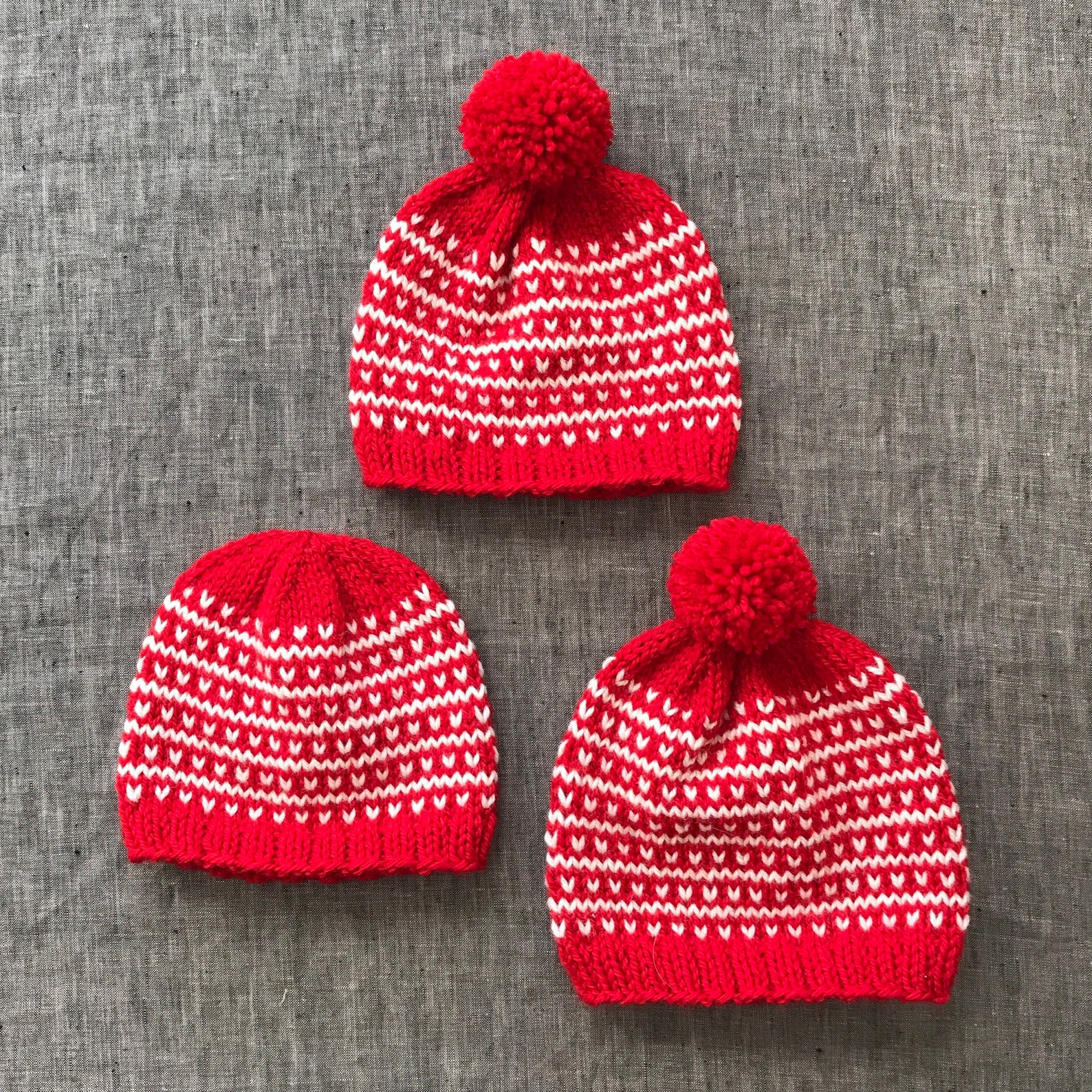 Red and White Fair Isle Hat With Pompom Baby Kids Adult - Etsy