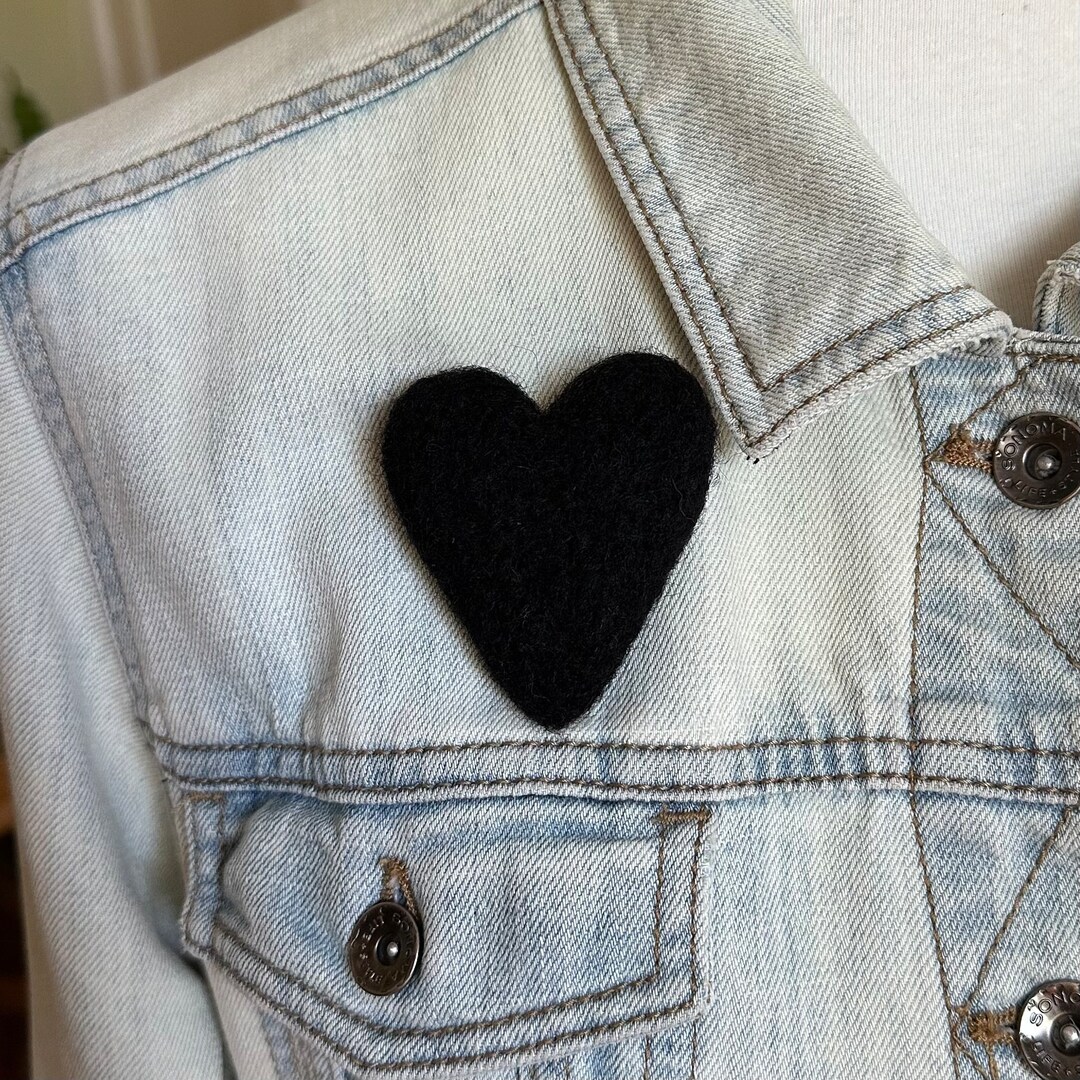Big Felted Black Heart Pin - Valentine's Day Heart Brooch - Felt Heart ...