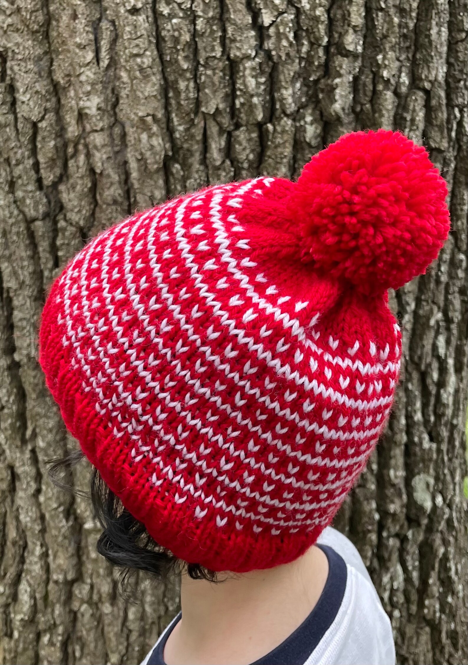 Red and White Fair Isle Hat With Pompom Baby Kids Adult | Etsy
