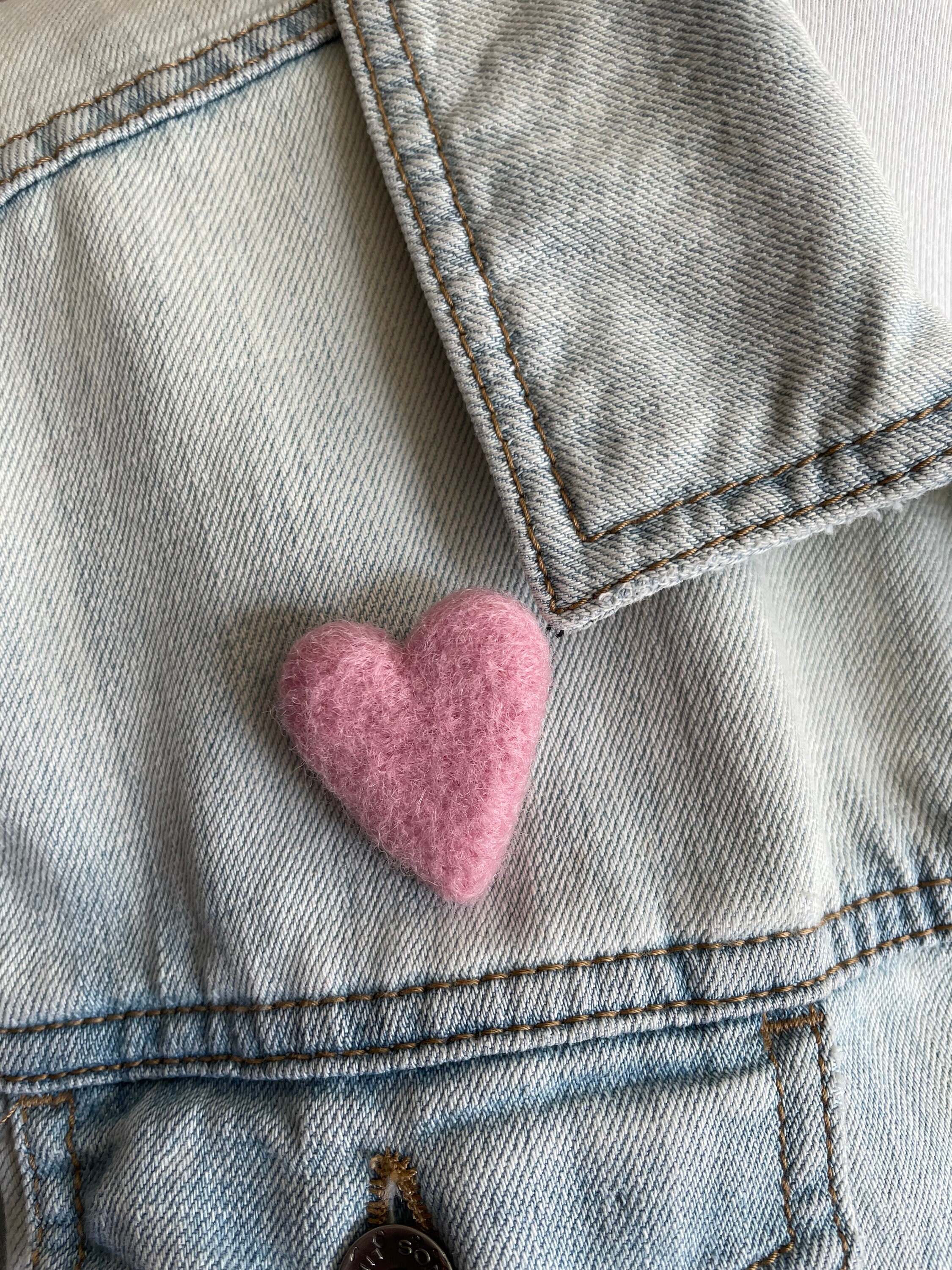 Small Pink Wool Heart Pin – Handmade Felt Brooch - Etsy