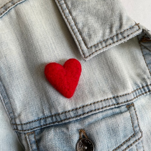 Big Felted Red Heart Pin Valentine's Day Heart Brooch - Etsy