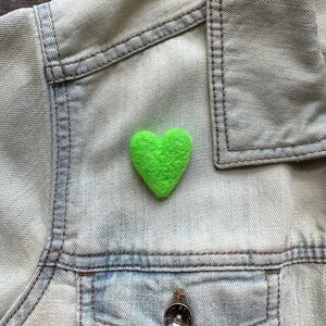 Small Bright Green Heart Pin - Felt Heart Jewelry - Neon Green Heart ...
