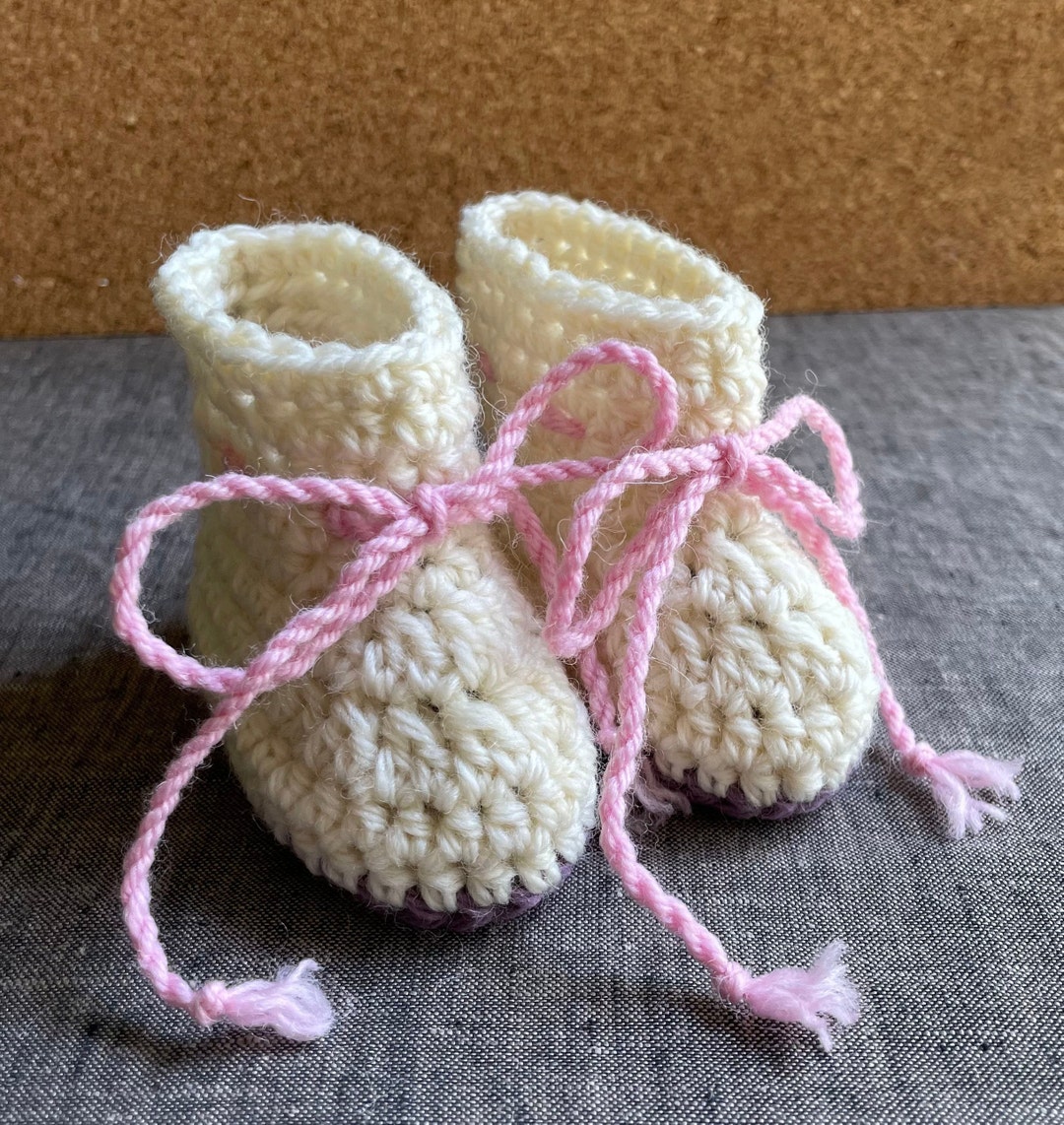 Pink + Purple Baby Shoes - 0 to 3 Month Size - Wool Baby Booties - Etsy