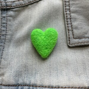 Small Bright Green Heart Pin - Felt Heart Jewelry - Neon Green Heart ...