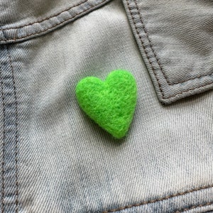 Small Bright Green Heart Pin - Felt Heart Jewelry - Neon Green Heart ...
