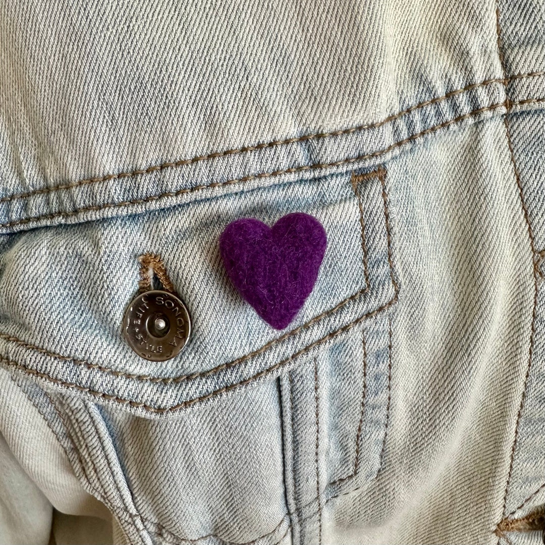 Tiny Purple Heart Pin - Lapel Brooch for Weddings - Felt Heart Jewelry ...