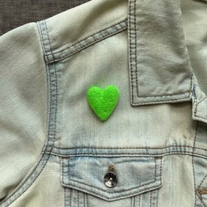 Small Bright Green Heart Pin - Felt Heart Jewelry - Neon Green Heart ...