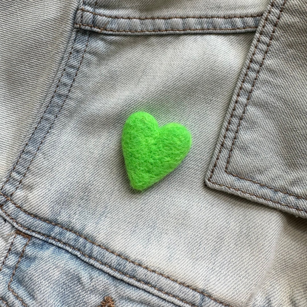 Small Bright Green Heart Pin - Felt Heart Jewelry - Neon Green Heart ...