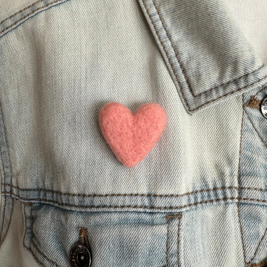 Small Salmon Pink Heart Pin Felt Heart Jewelry Merino Wool Heart Pin ...