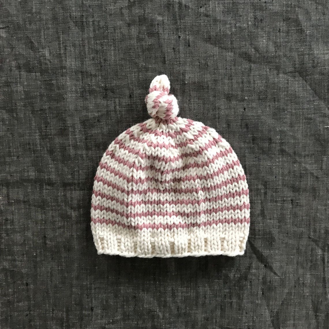 White and Pink Knotted Baby Beanie Striped Hand Knit Infant | Etsy