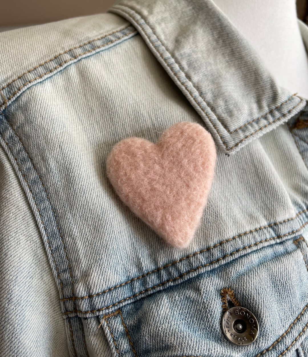 Big Pale Pink Heart Pin - Mother's Day Heart Brooch - Felt Heart ...
