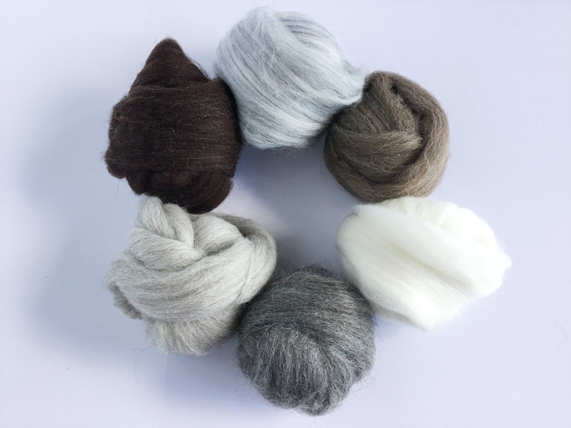 Undyed Roving Natural Wool Set Needle Felting Kit Carded & - Etsy