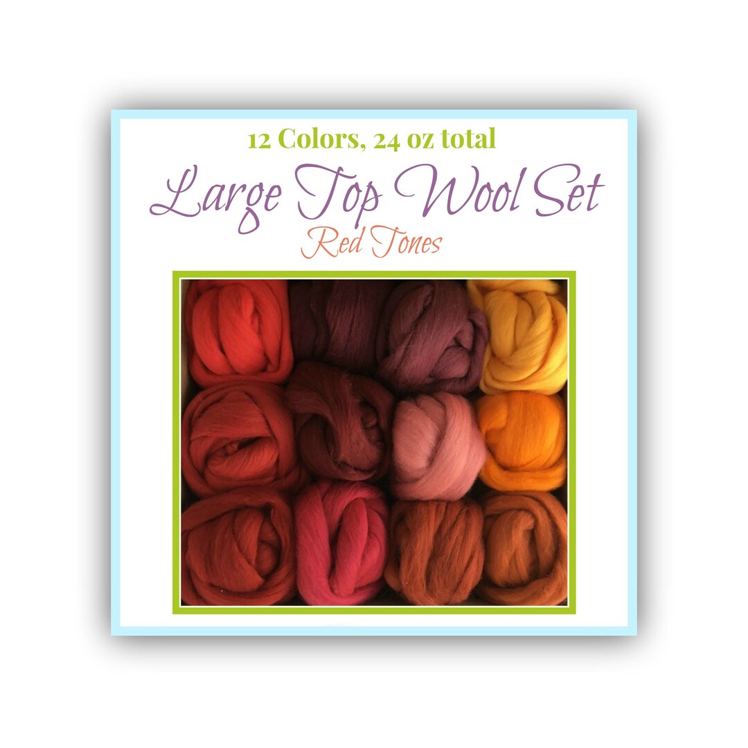 Needle Felting Wool, Large Red & Orange Tones Set 12 Colors of South ...