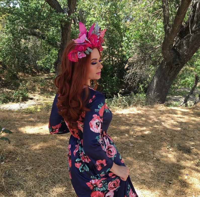 Bright Pink Ranunculus Crown, Butterfly Headpiece, Camelia and ...