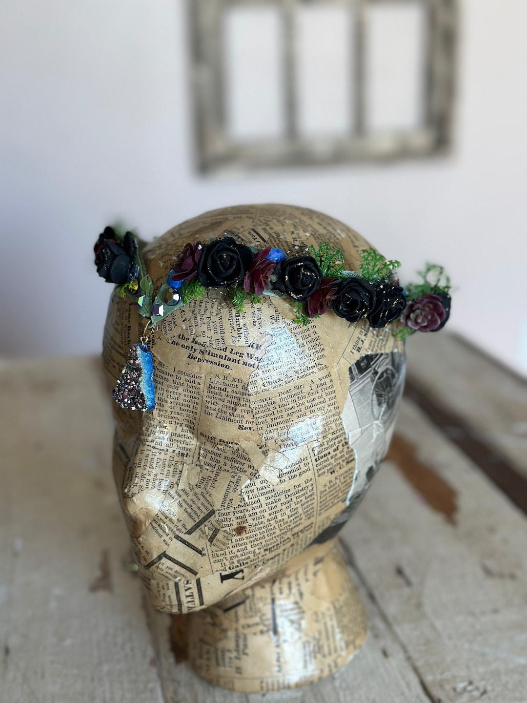 Black Rose Elven Crown, Geode Center Elven Circlet, Gothic Elf Costume ...