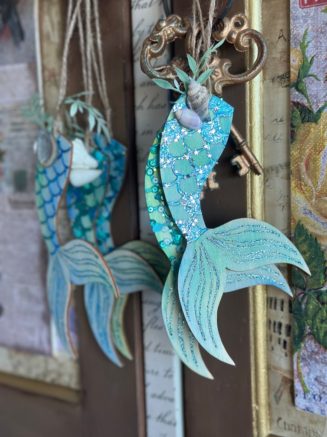 Mermaid Ornaments, Seashell Mermaid Tail Christmas Tree Ornaments ...