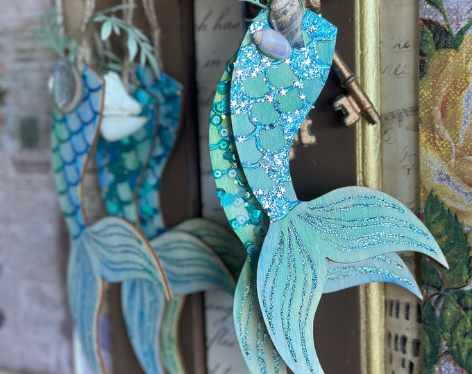 Mermaid Ornaments, Seashell Mermaid Tail Christmas Tree Ornaments ...