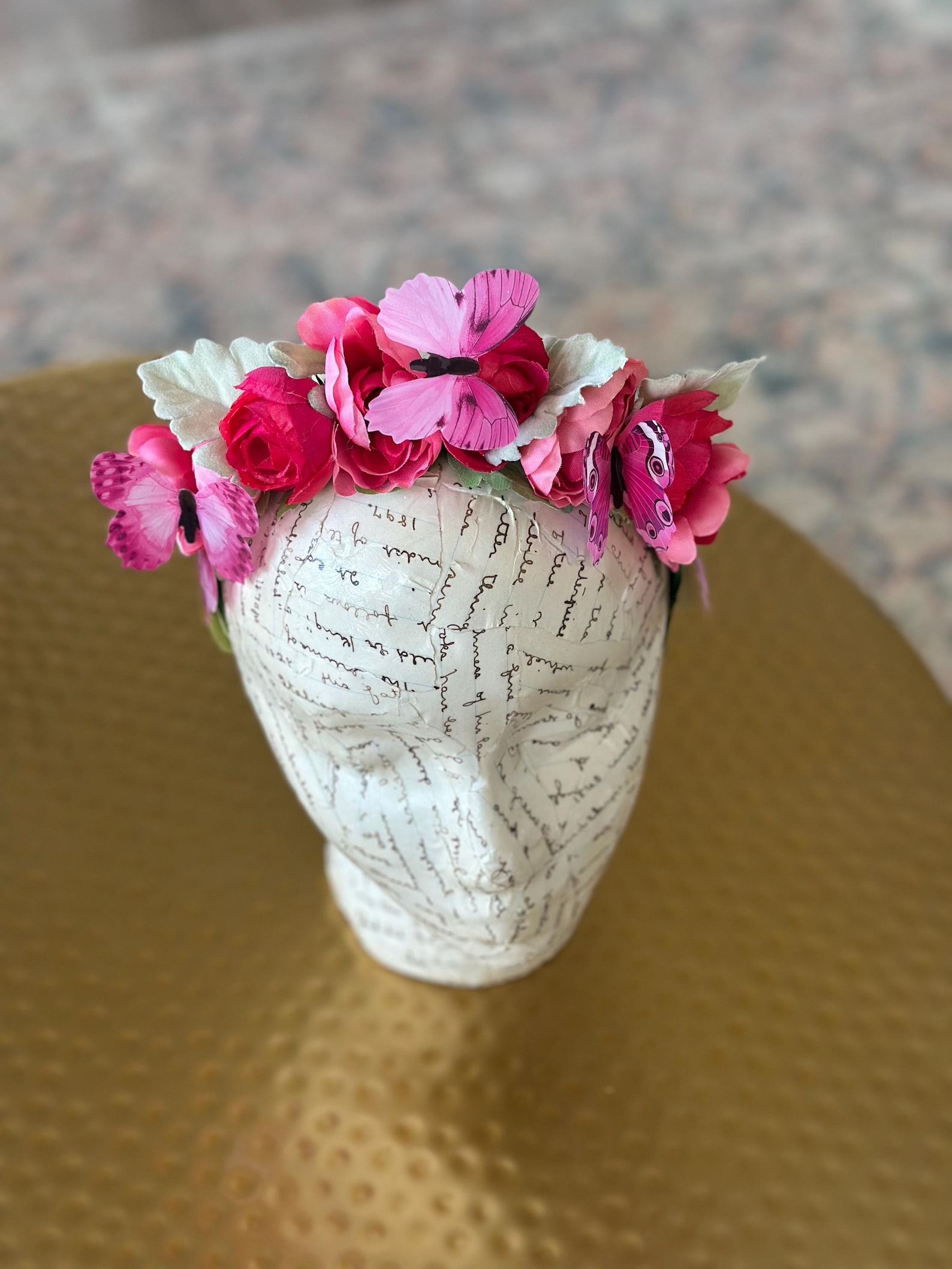 Bright Pink Ranunculus Crown, Butterfly Headpiece, Camelia and ...