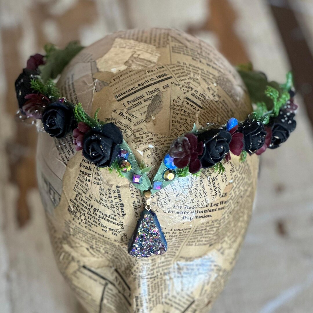 CLEARANCE, Black Rose Elven Crown, Geode Crown, Dark Fairy Circlet ...