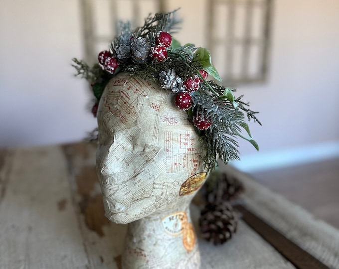 Elven Pinecone Crown, Woodland Fairy Headband, Elf Diadem, Red Winter ...