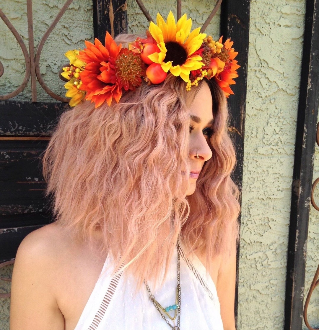 Sunflower and Berry Autumn Crown, Halloween Headpiece, Fall Flower ...