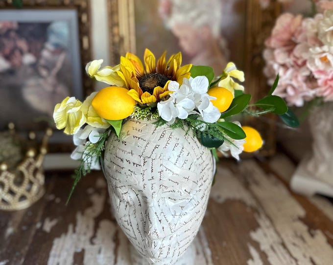 Sugared Lemon Flower Crown, Citrus Headpiece, Sunflower Lemon ...