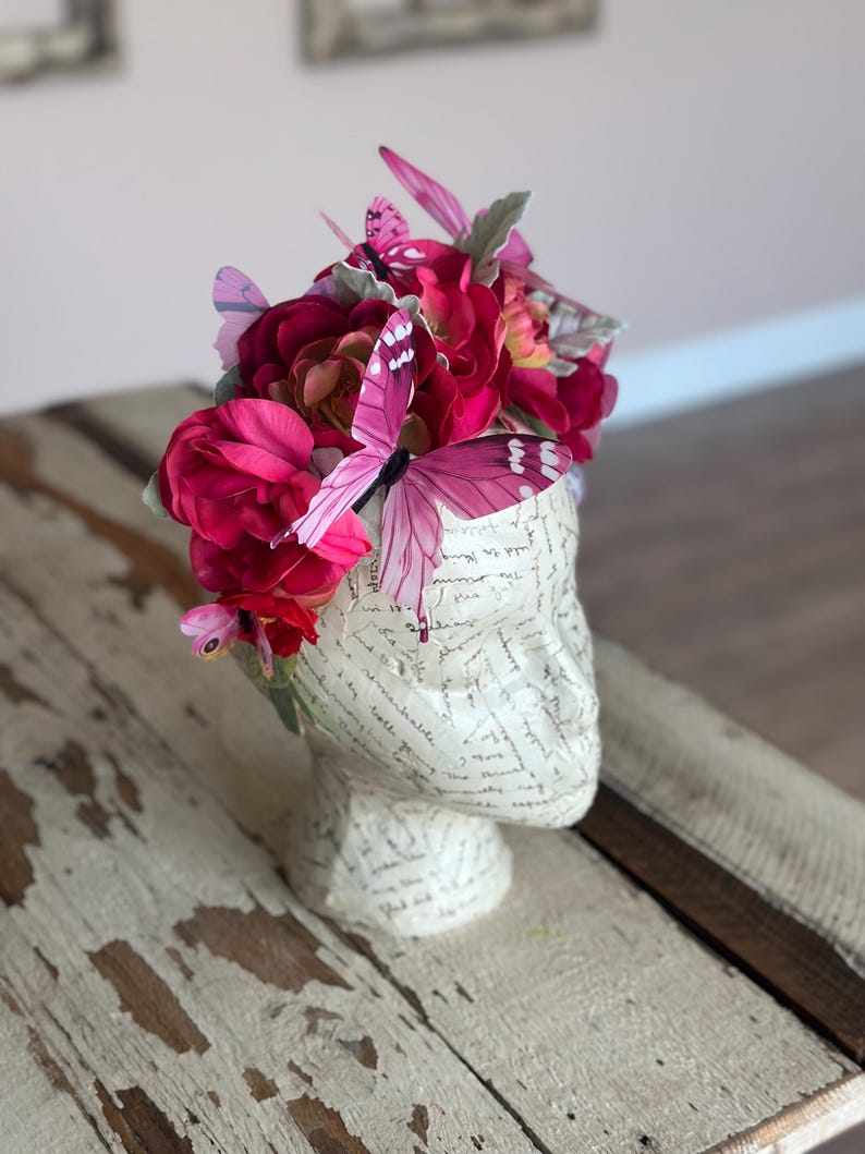 Bright Pink Ranunculus Crown, Butterfly Headpiece, Camelia and ...