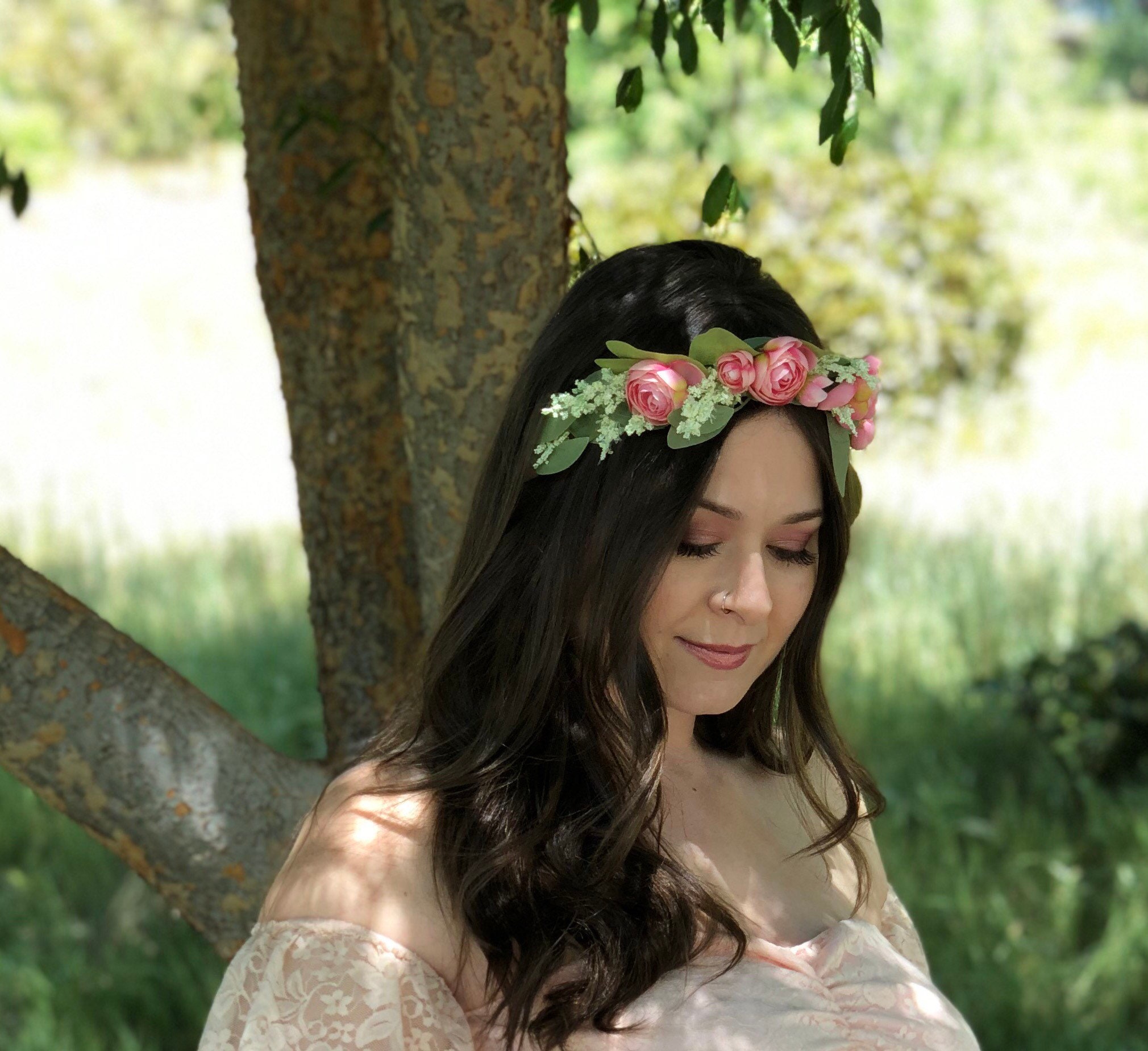 Pink Cabbage Rose Crown, Pink Fairy Crown, Boho Bridal Crown - Etsy