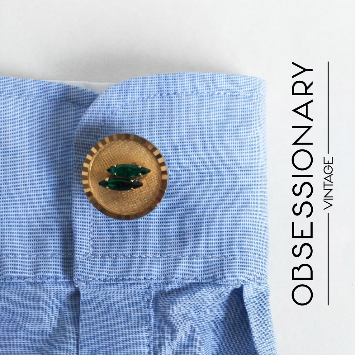 Cufflinks, Vintage, Dante, Bullet Back, Round, Golden, Gold Tone, Green ...