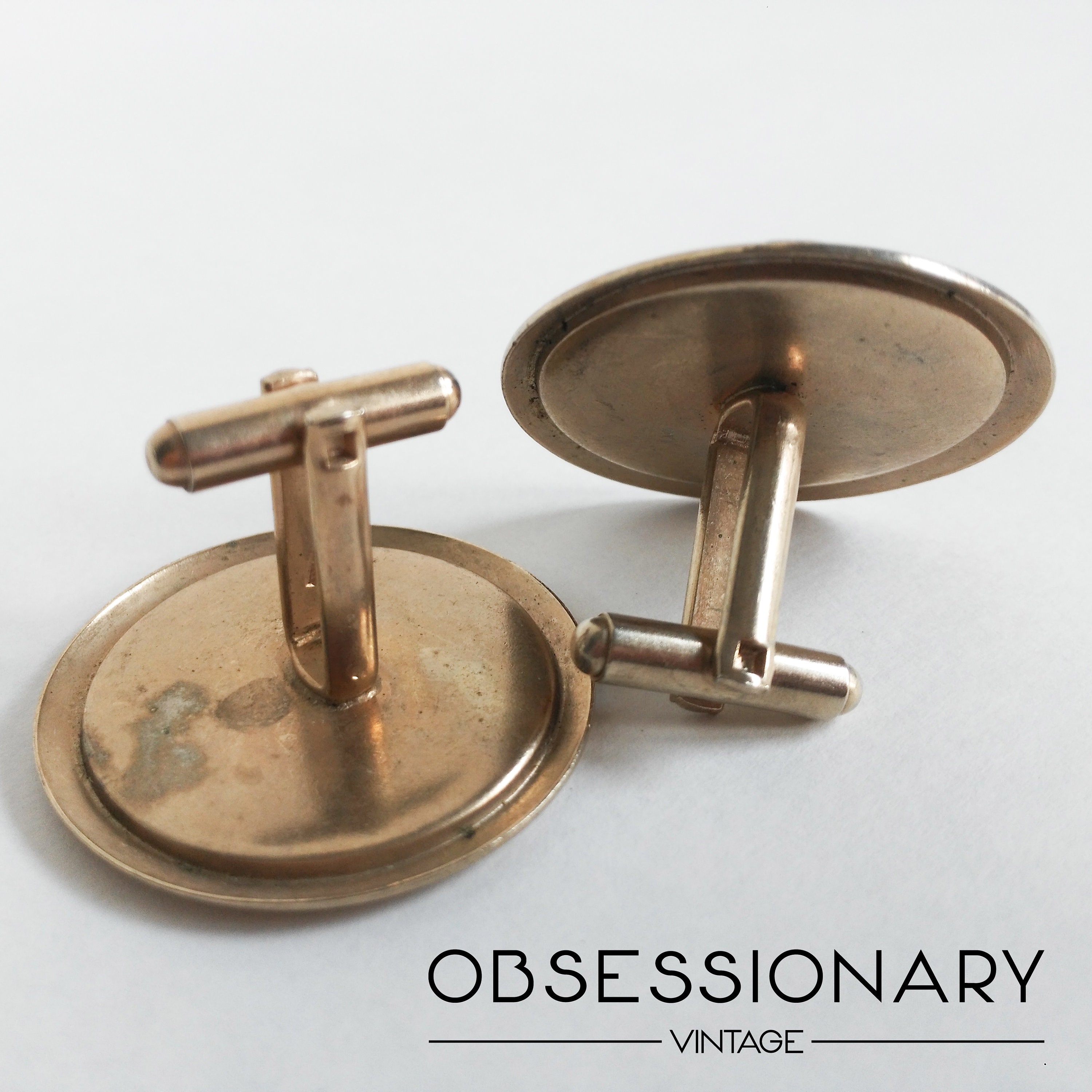 Cufflinks Vintage Bullet Back Round Golden White Work - Etsy