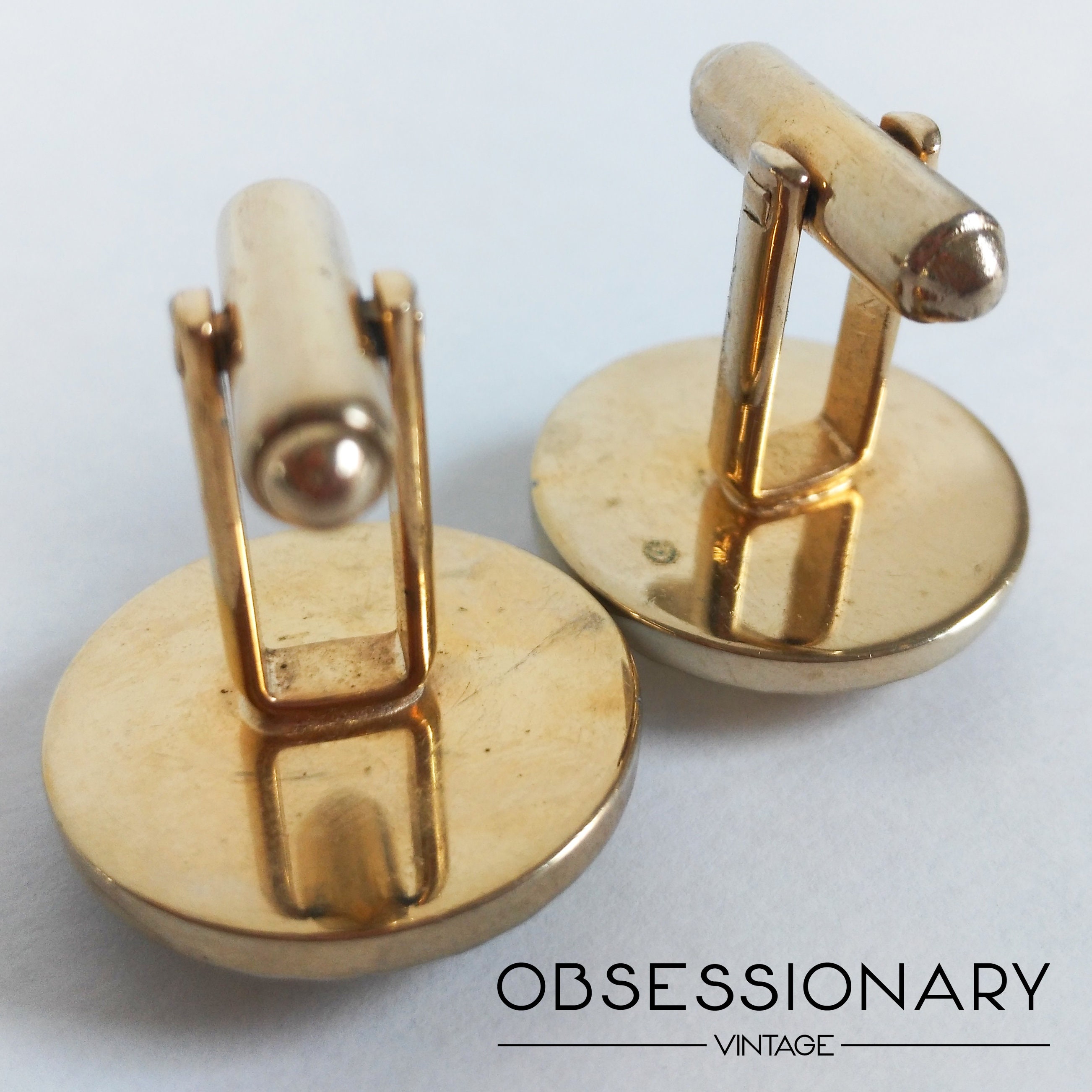 Cufflinks, Vintage, Dante, Bullet Back, Round, Golden, Gold Tone, Green ...