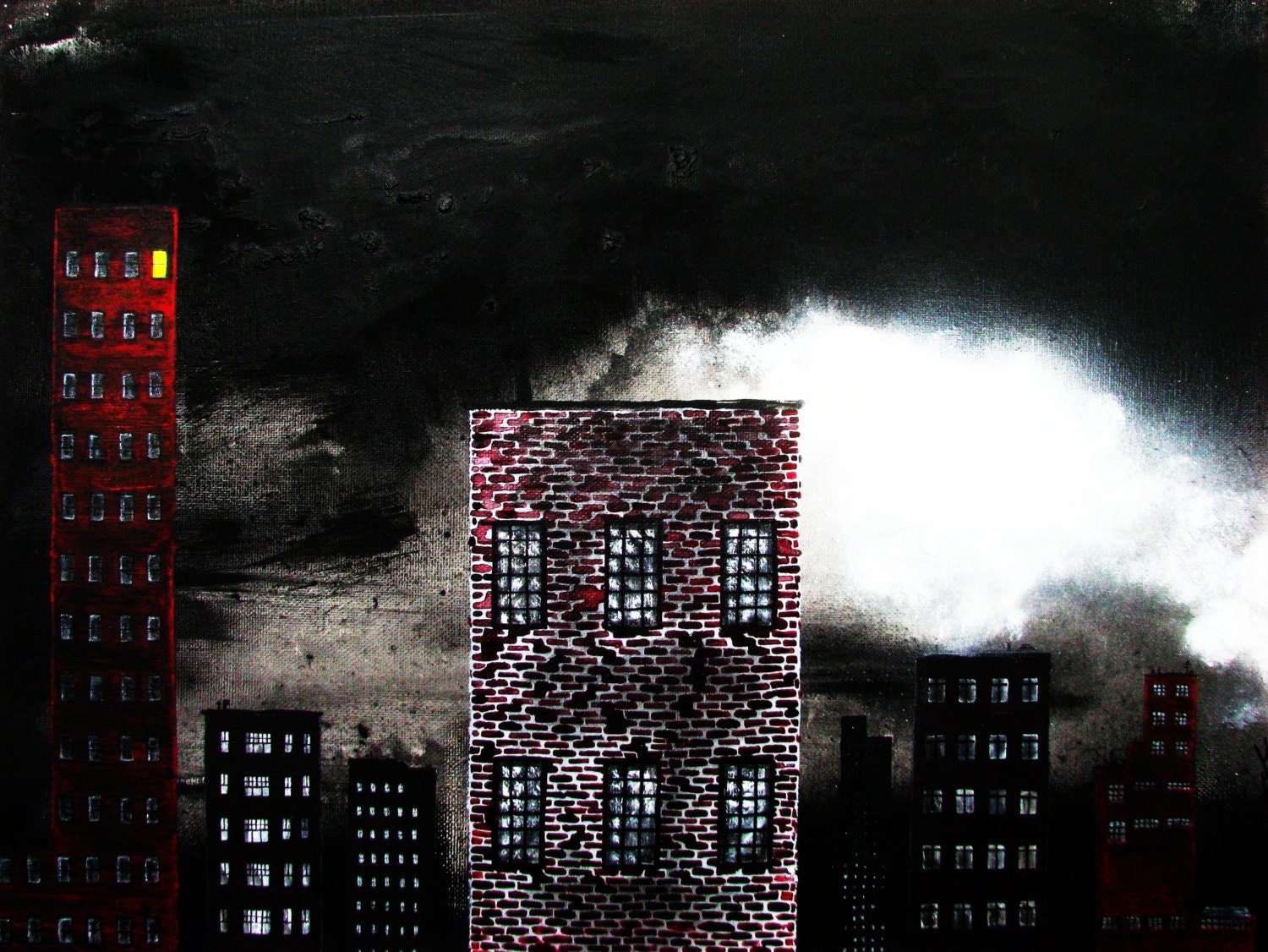 Original Art, Film Noir Cityscape, Acrylic on Canvas, 16x20, 3:44 A.m ...