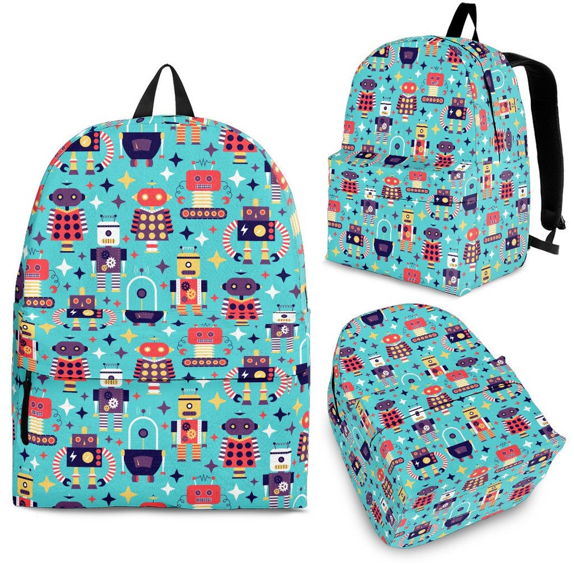 Retro Robots Backpack for Kids Teens and Adults sky Blue | Etsy