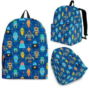 Retro Robots Backpack for Kids, Teens, and Adults royal Blue Great Gift ...