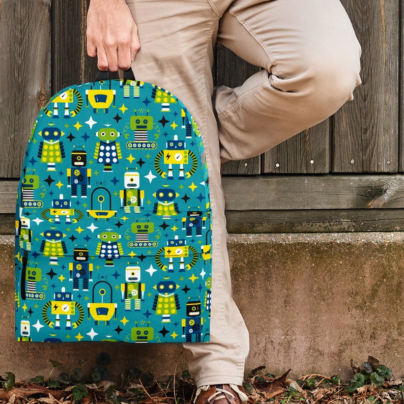 Retro Robots Backpack for Kids Teens and Adults ocean Blue - Etsy