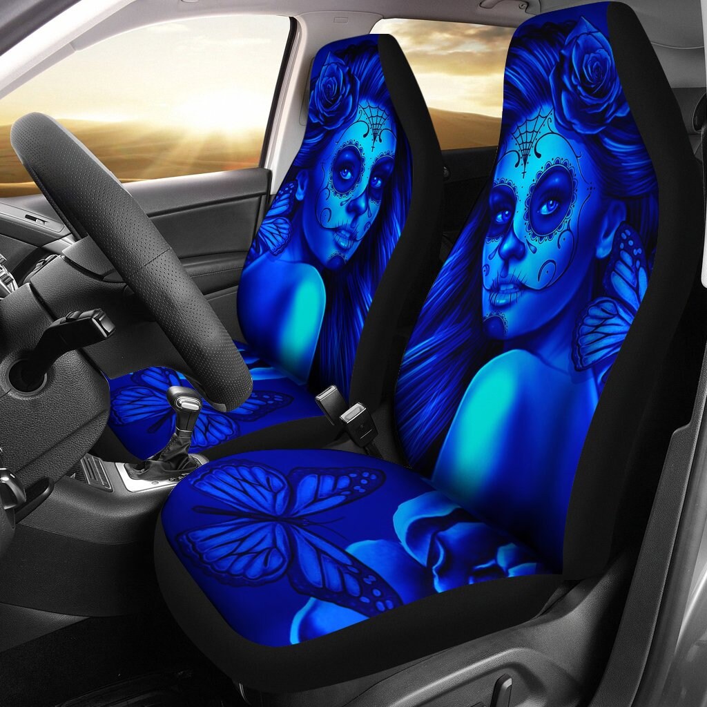 Calavera Design 2 blue Pimp Your Car Bundle 2 Car Seat | Etsy