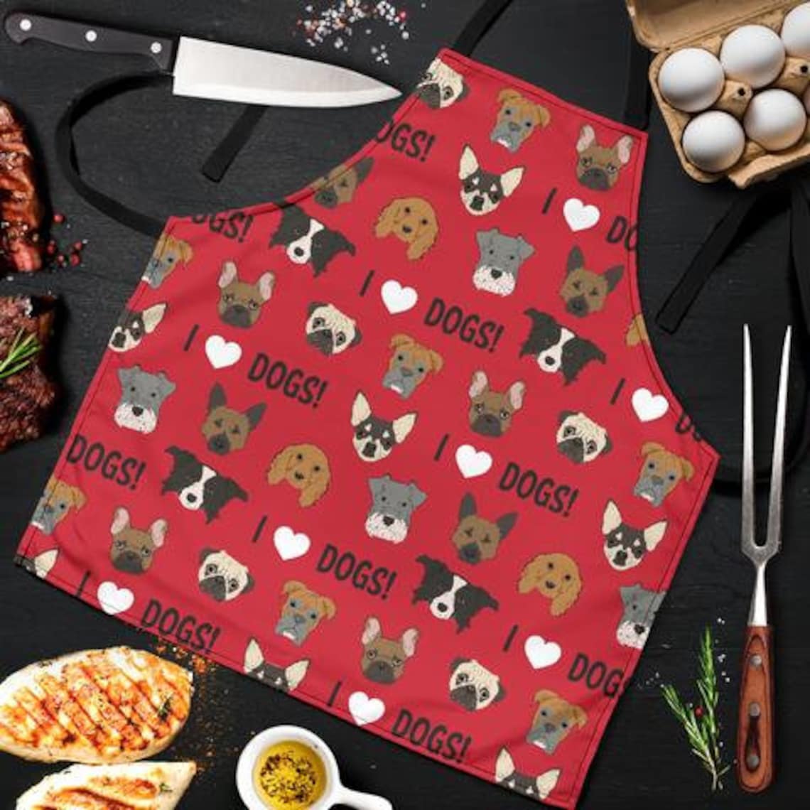 I Love Dogs Cooking Apron red Perfect Gift for All Dog - Etsy