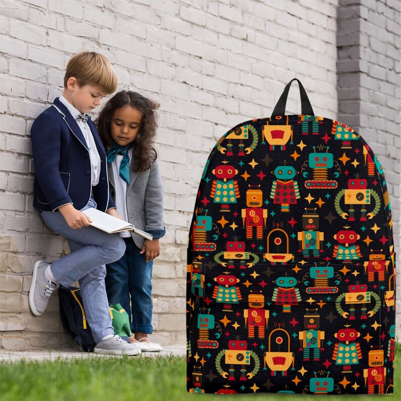 Retro Robots Backpack for Kids Teens and Adults midnight - Etsy