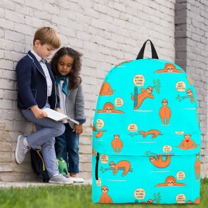 Wildlife Collection Lazy Sloths cyan Backpack for Kids, Teens, and ...