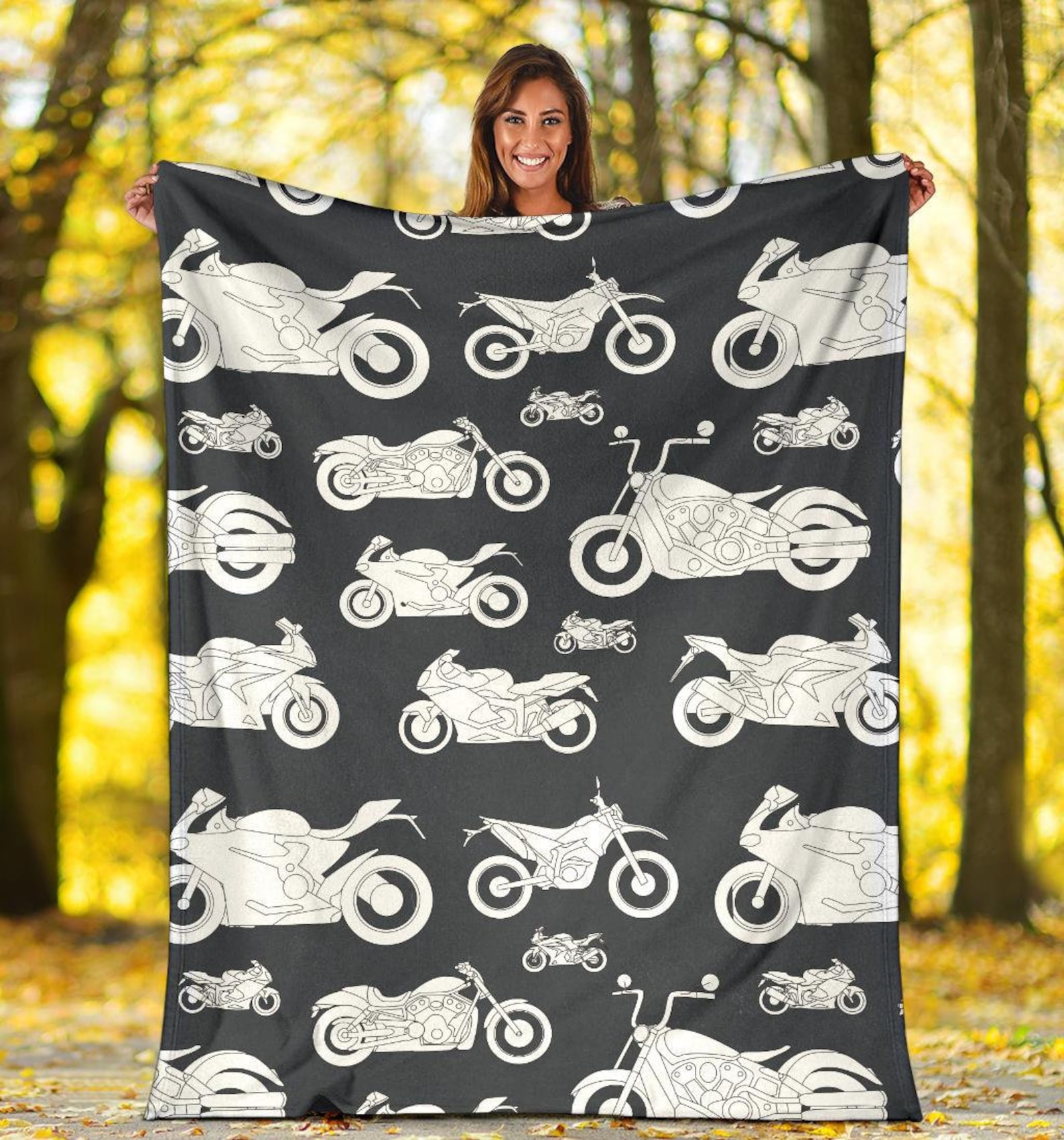 Motorcycle Chalkboard Design 1 Fleece Throw Blanket Black | Etsy