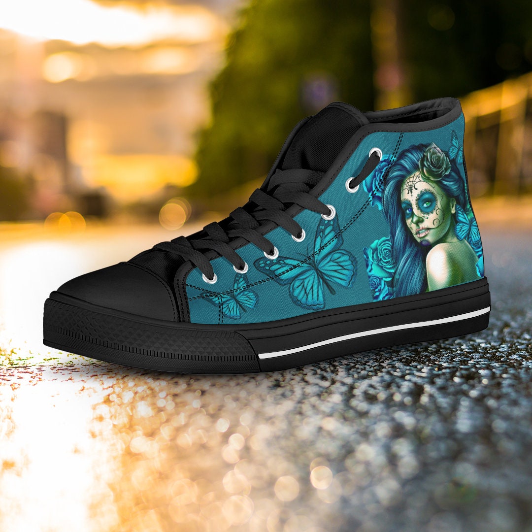 Calavera High Top Canvas Shoes - Turquoise Day of the Dead Design - Etsy