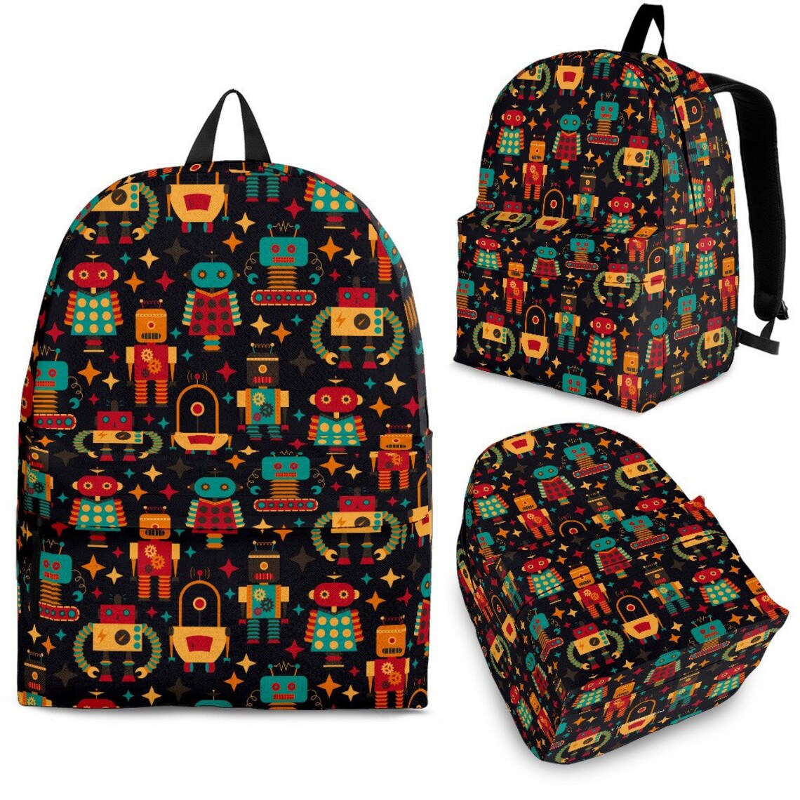 Retro Robots Backpack for Kids Teens and Adults midnight - Etsy