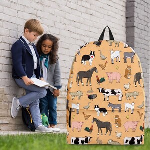 Farm Animals Design 1 Backpack for Kids, Teens, and Adults light Orange ...