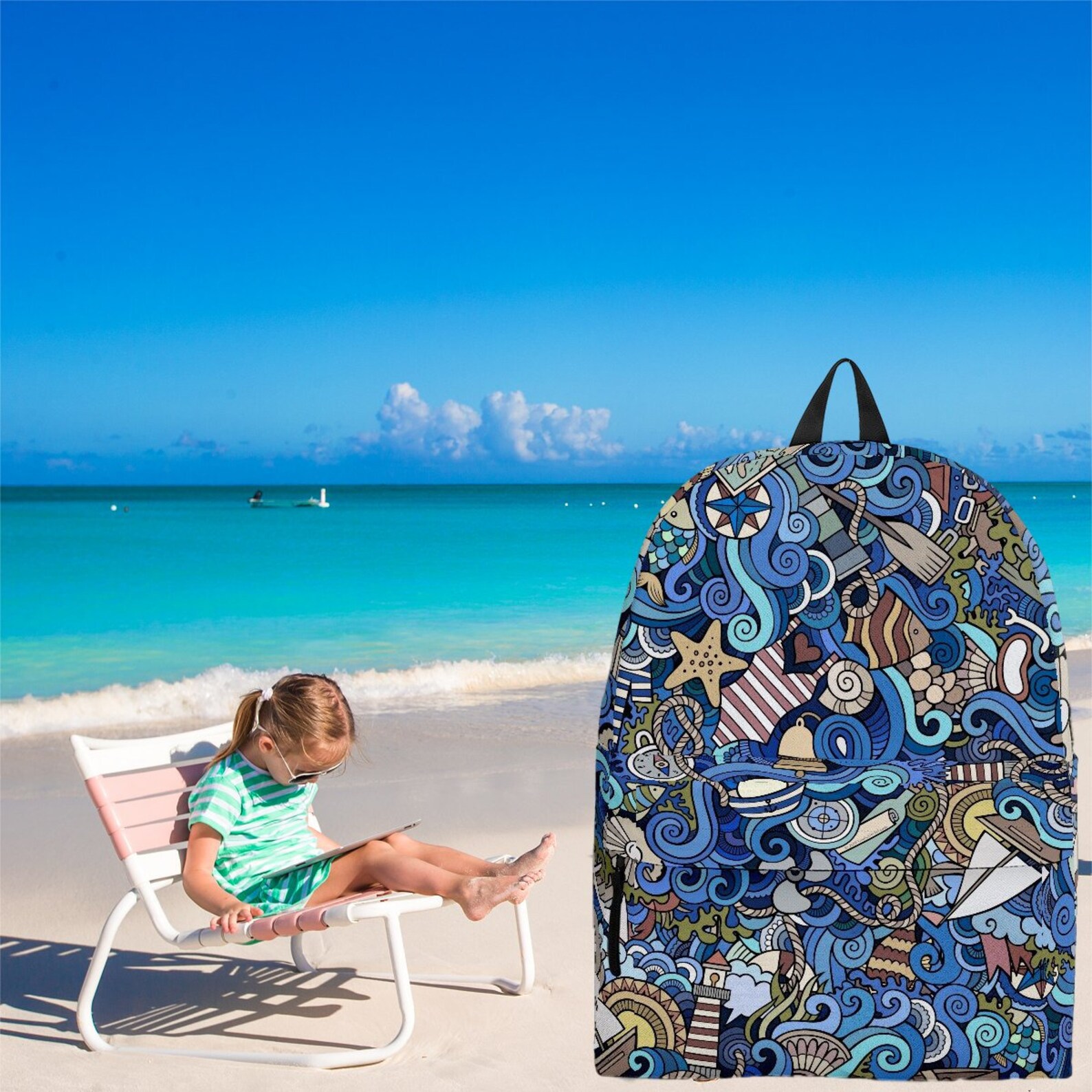 Nautical Pattern Backpack ocean Blue for Kids Teens and | Etsy