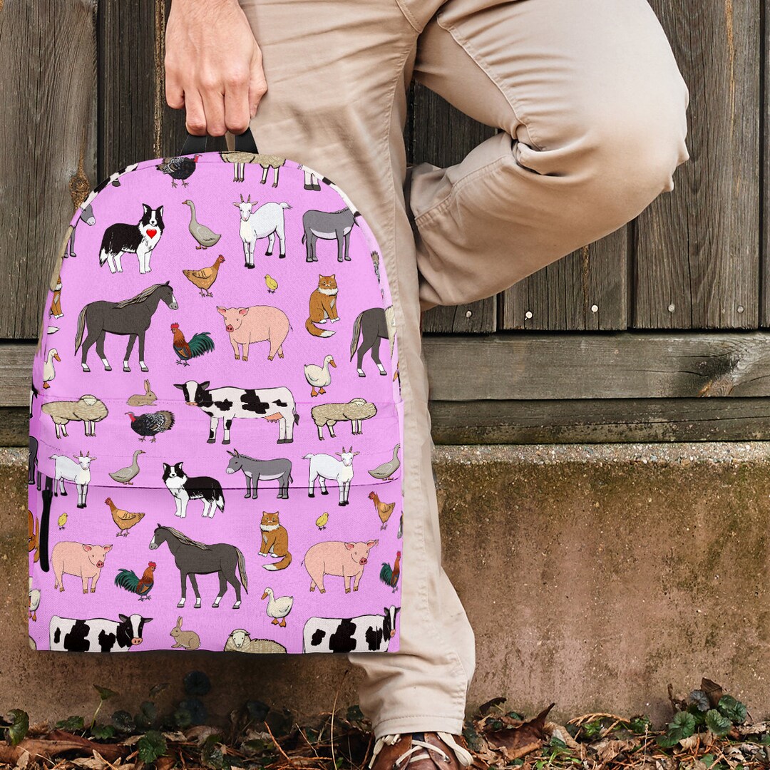 Farm Animals Design 1 Backpack for Kids, Teens, and Adults light Pink ...